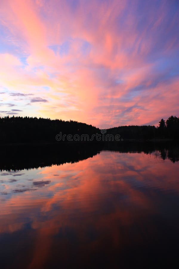 Sunset over lake stock photo. Image of summer, clouds - 43894356
