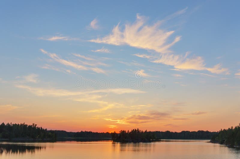 Sunset over the lake stock image. Image of water, color - 64553047