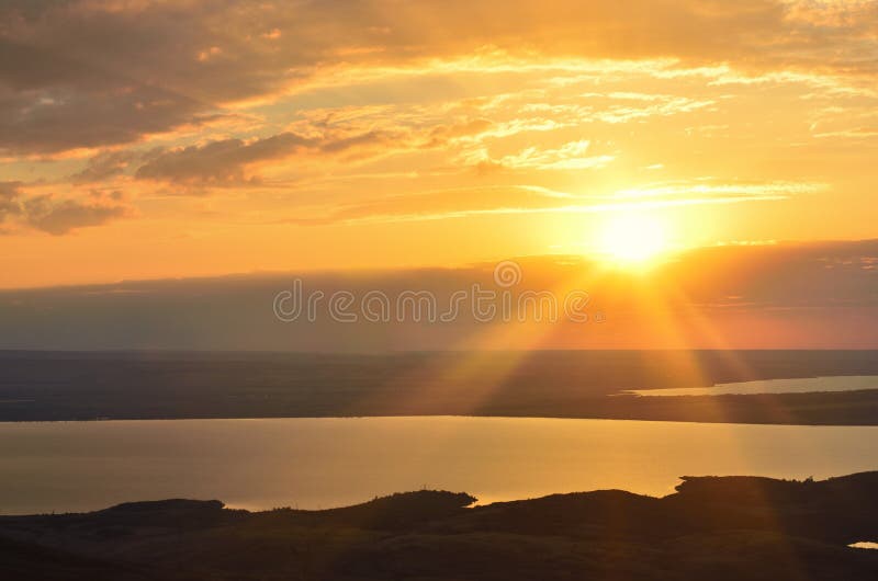 Sunset over lake stock image. Image of fresh, colorful - 33411475