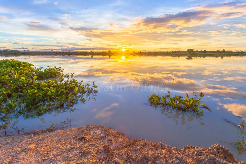 Sunset Over Lake at Countryside Stock Image - Image of scene, park ...