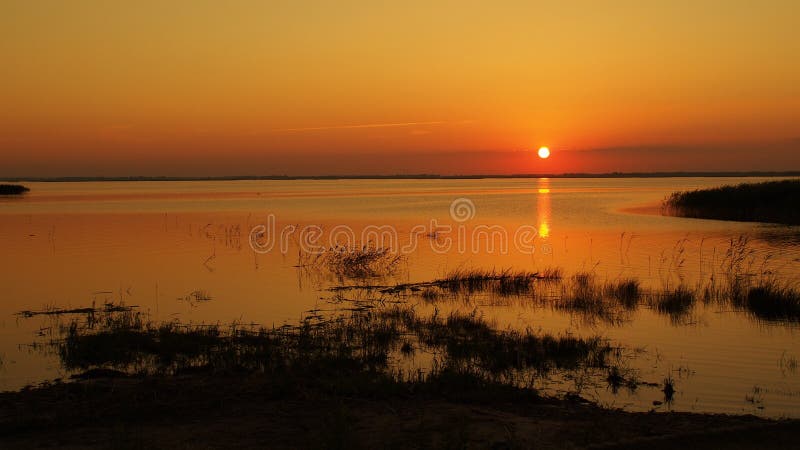 Sunset Warm Orange Sky Over Lake Stock Image - Image of deep, visible ...