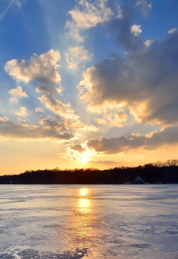 Sunset over the lake stock photo. Image of landscape - 49927236