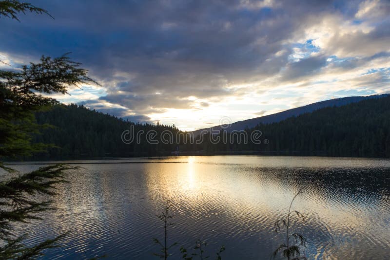 Sunset over lake stock photo. Image of landscapes, trees - 33634206