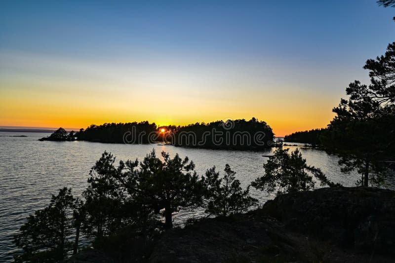 Sunset at Vattern Lake in Vadstena Stock Photo - Image of sunshine ...