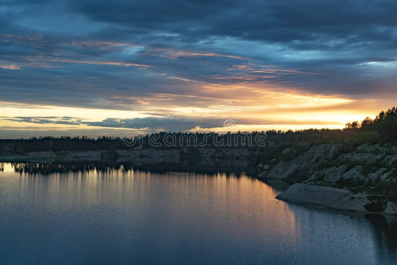 Sunset Over a Large Lake in Nature in Summer. Stock Photo - Image of ...