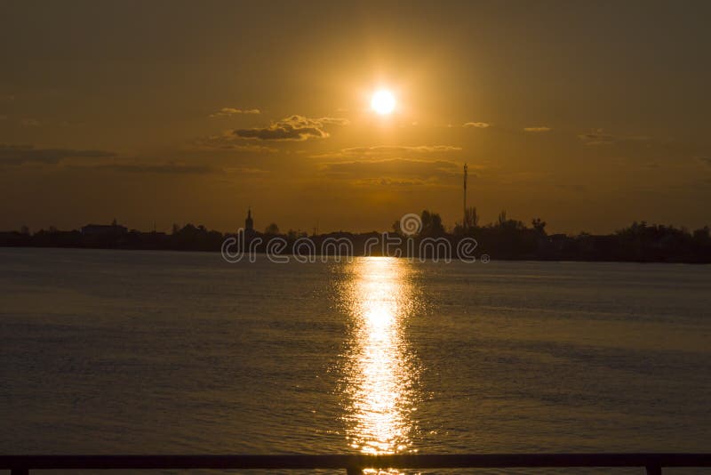 Sunset Over the Large River Stock Image - Image of reflection, light ...