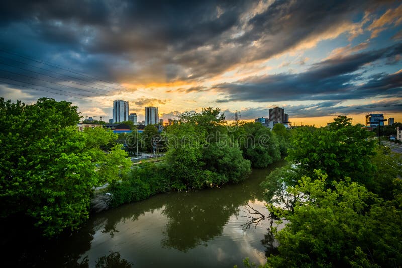 Sunset Over the Lower Don River, in Toronto, Ontario. Stock Photo ...