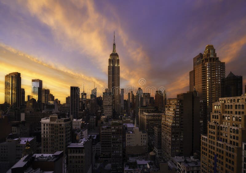 Sunset over new york city stock photo. Image of skyline - 51871196
