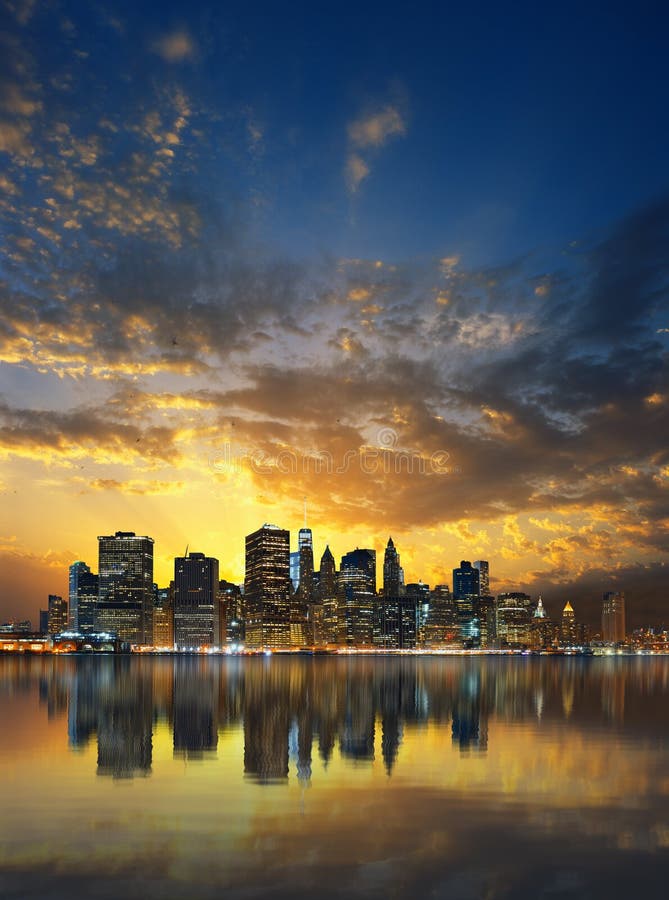 Sunset over a Manhattan. stock photo. Image of place - 98160508