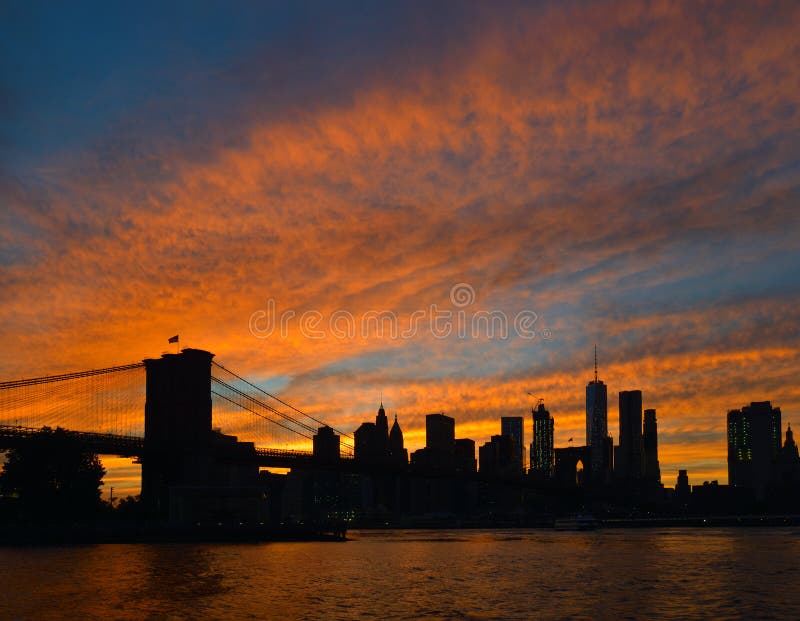 Sunset over a Manhattan stock image. Image of night - 150019407