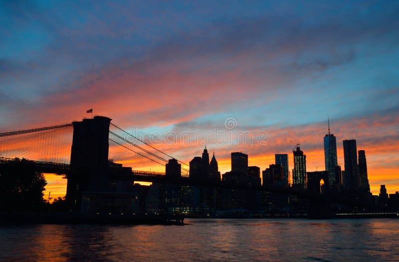 Sunset over a Manhattan. stock photo. Image of cityscape - 85294380