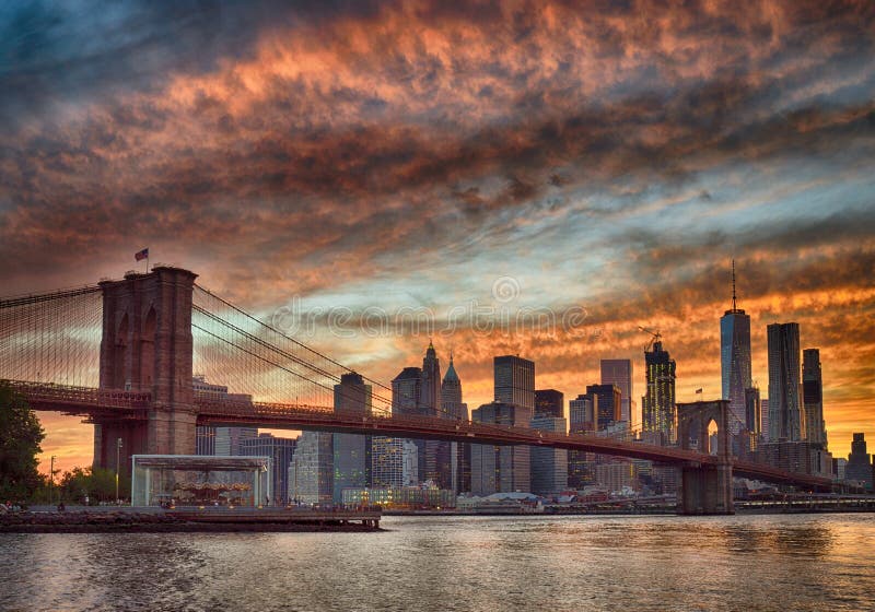 Sunset over a Manhattan stock photo. Image of skyline - 149300888