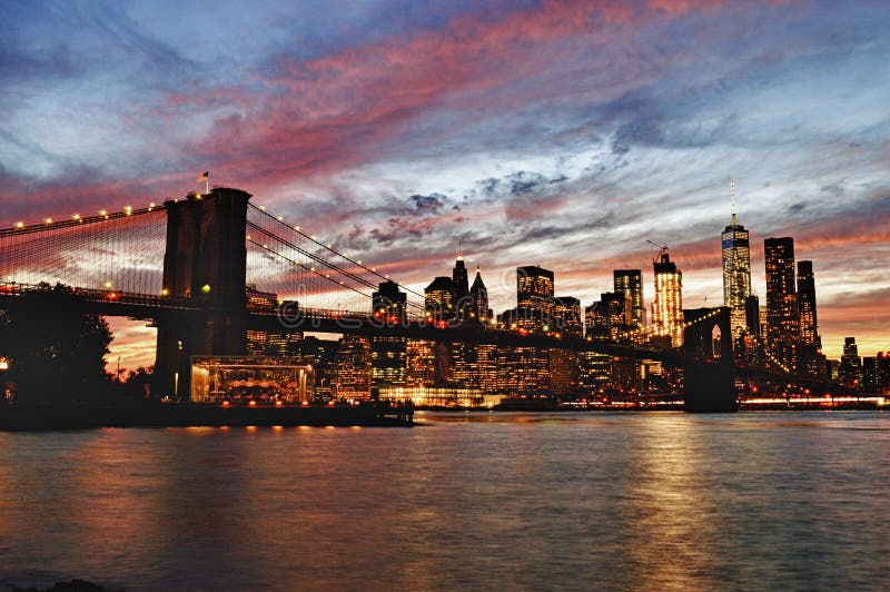 Sunset over a Manhattan. stock image. Image of building - 91098259