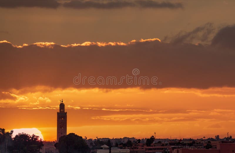 Sunset Over Marrakech City Skyline in Morocco Stock Image - Image of ...