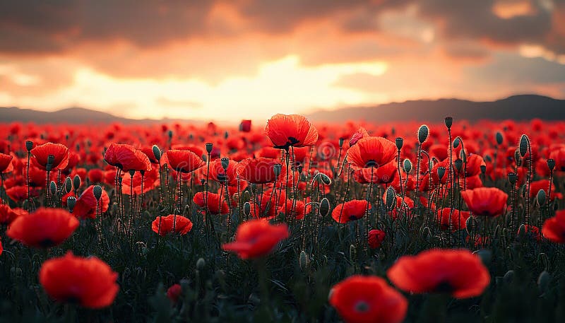 Sunset Over Meadow, Wildflowers Bloom in Summer Dusk Generated by AI ...