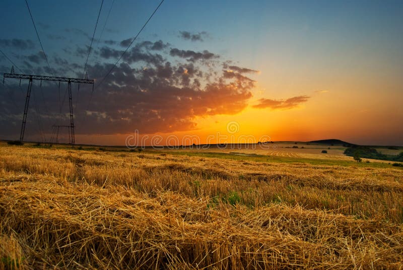 Sunset over meadows stock photo. Image of tranquility - 10416750