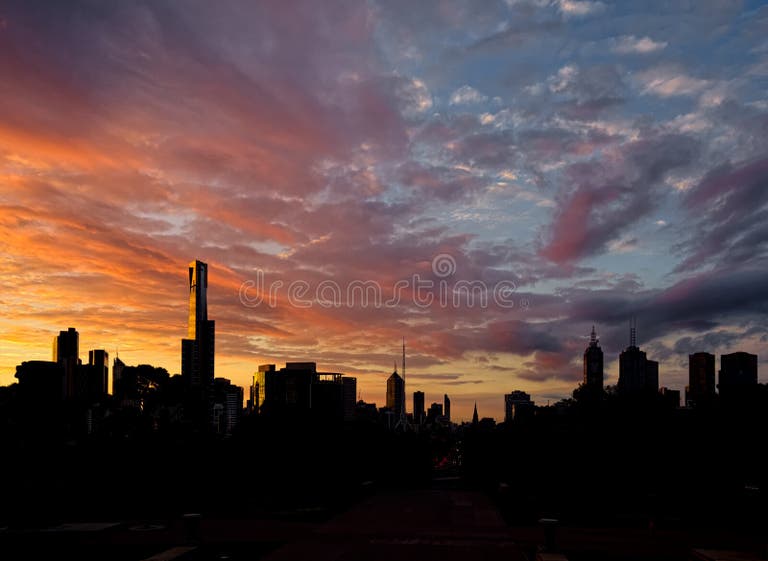 Sunset over Melbourne stock photo. Image of night, living - 30468014