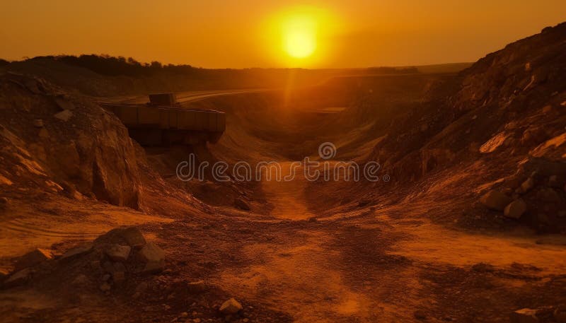 Sunset Over Mining Industry, Mountain Ablaze with Flame Generated by AI ...