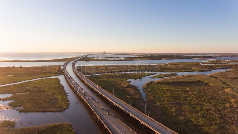 Sunset Over Mobile Bay and Interstate 10 Bridge Stock Photo - Image of ...