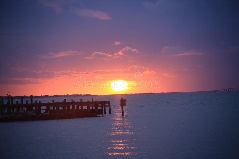 Sunset over Mobile Bay stock photo. Image of ocean, landscape - 120163820