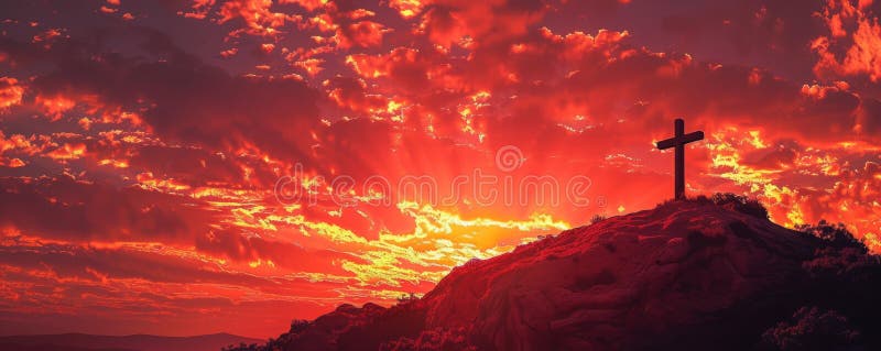 Sunset Over Mountain with Cross, Inspirational and Religious Concept ...