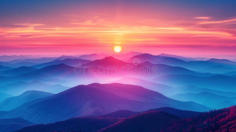 Sunset Over Mountain Range with Colorful Sky Stock Photo - Image of ...