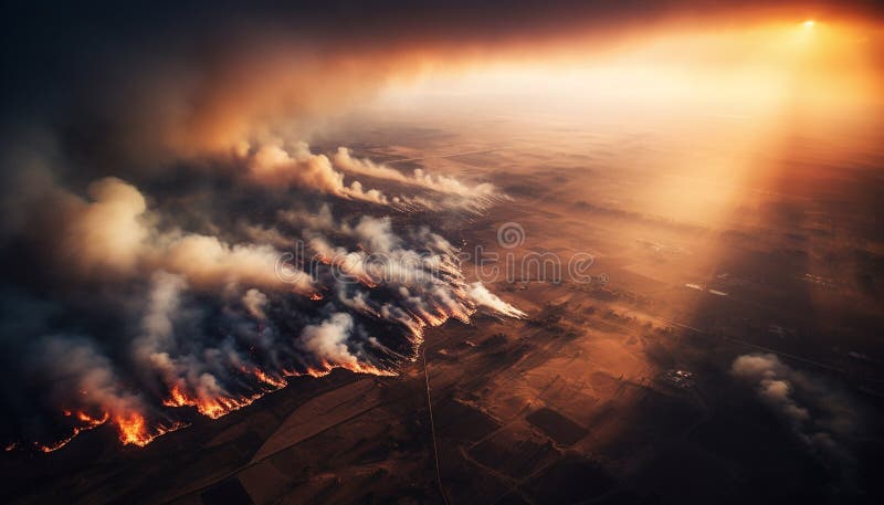 Sunset Over Mountain Range, Flying High Above Generated by AI Stock ...