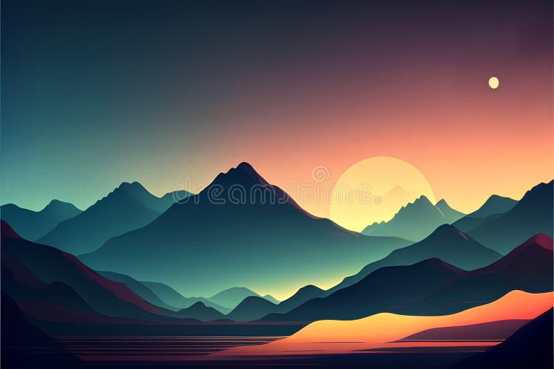 Sunset Over Mountain Range. Vector Illustration. Eps 10 File Stock ...