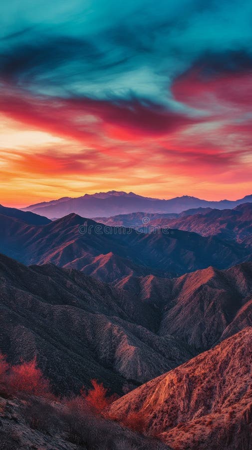 Sunset Over Mountain Range with Vibrant Sky, Nature Landscape Concept Stock Image - Image of ...