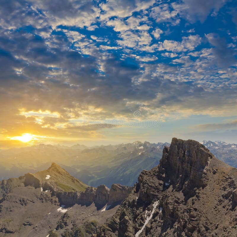 Sunset Over a Mountain Valley Stock Photo - Image of majestic ...