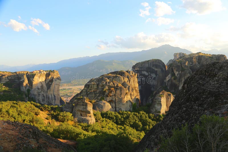 Sunset Sky and Monasteries of Meteora Stock Image - Image of tourists ...