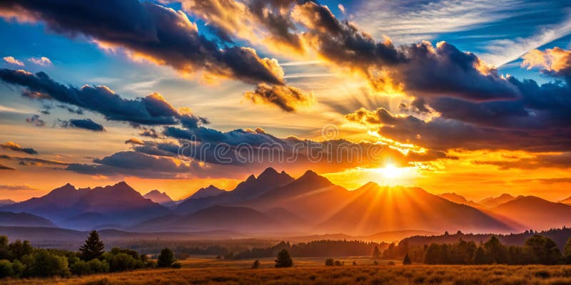 Sunset Over the Mountains Normal Landscape AI-Generated Content Stock ...