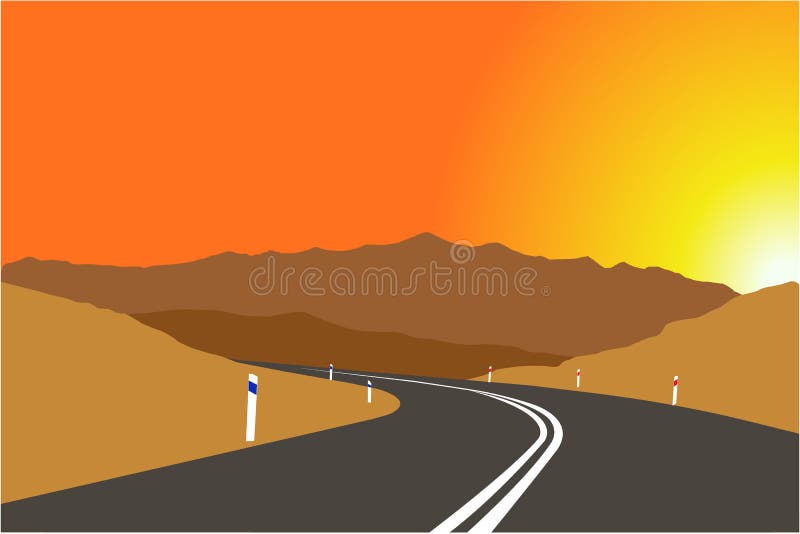 Sunset On The Road Pastel Drawing. Stock Illustration - Illustration of ...