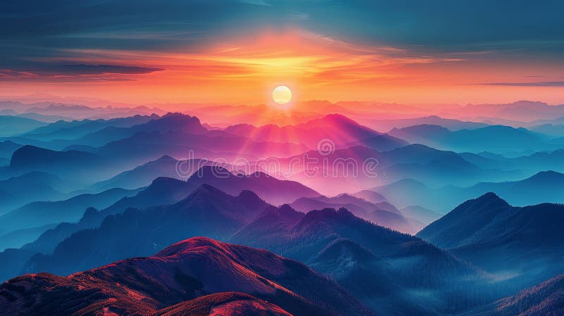 The Sunset Over the Mountains in the Summer. Beautiful Natural ...