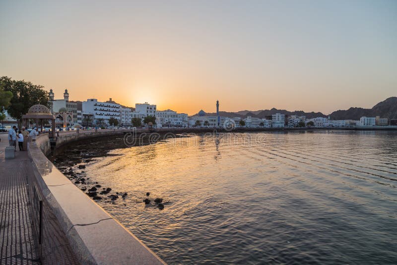 Sunset over Muscat, Oman editorial stock image. Image of blue - 186257659