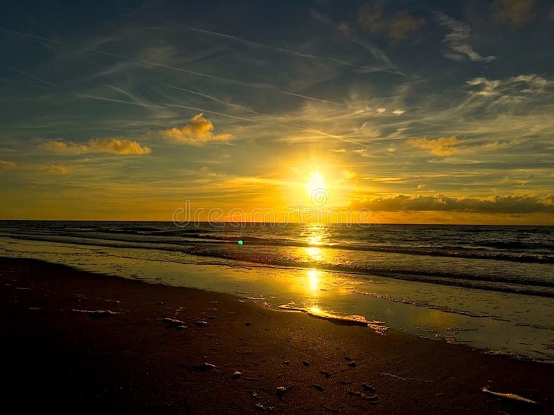 Sunset On The Beach In The Netherlands Stock Photo - Image of beach ...