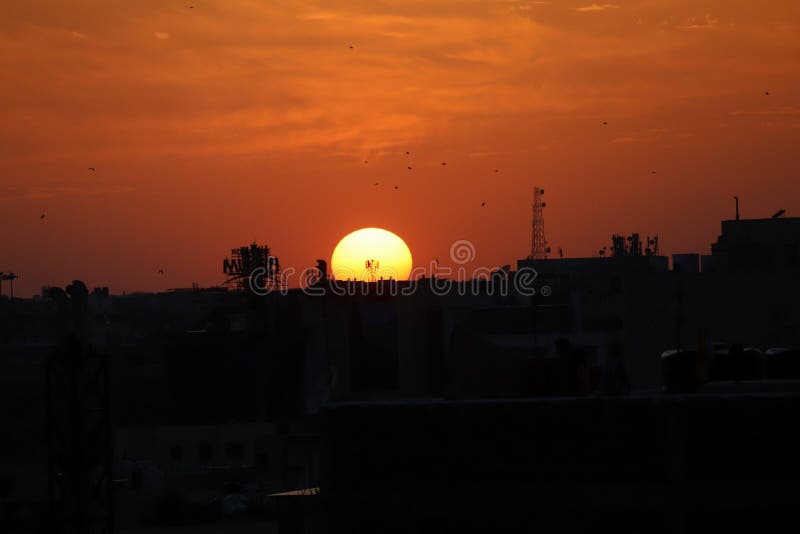 Sunset Over the New Delhi Cityscape with Monsoon Clouds Stock Photo ...