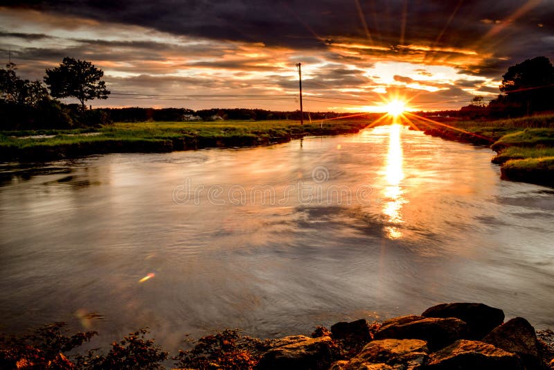 Sunset Over North Hampton Beach Stock Image - Image of surf, river ...