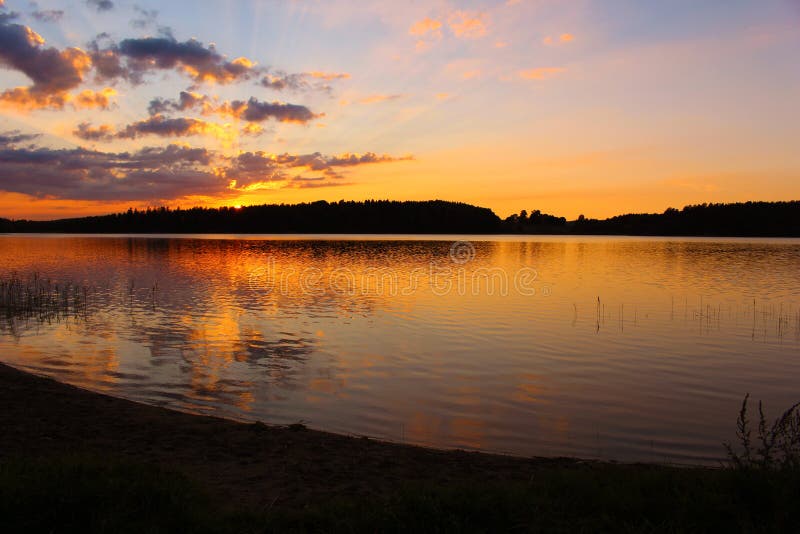 Sunset over norwegian lake stock photo. Image of lake - 56012626