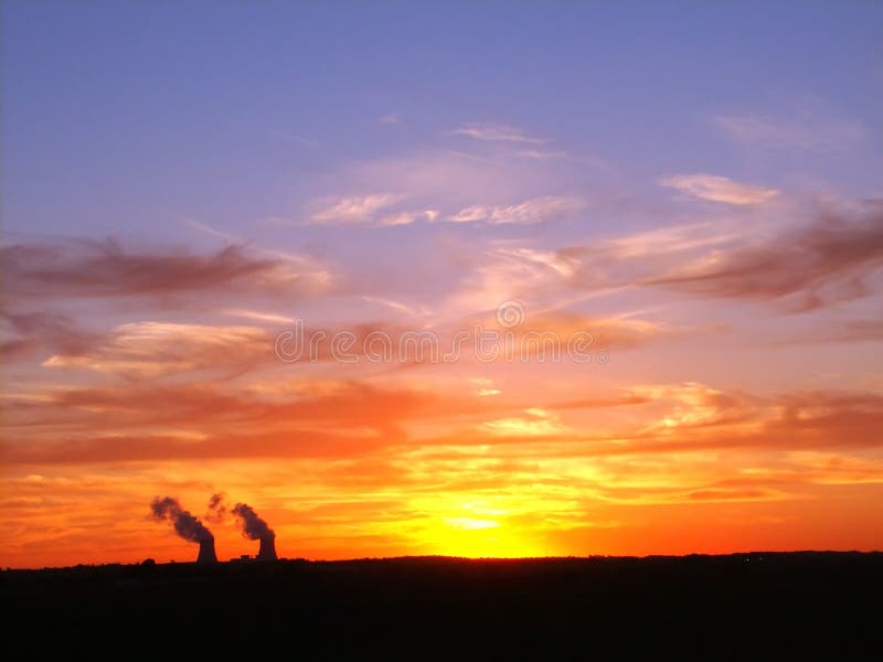 Sunset over nuclear plant stock image. Image of scary - 16075387