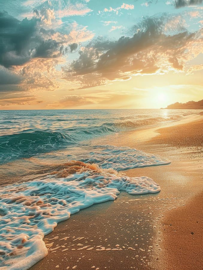 Sunset over ocean on beach stock image. Image of dusk - 375690933