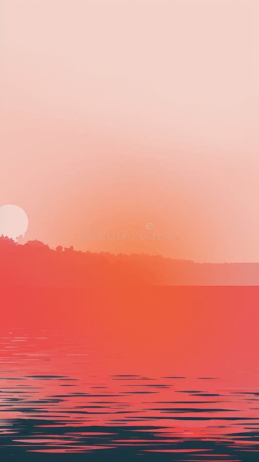 A Sunset Over the Ocean with a Boat in the Distance Stock Illustration ...