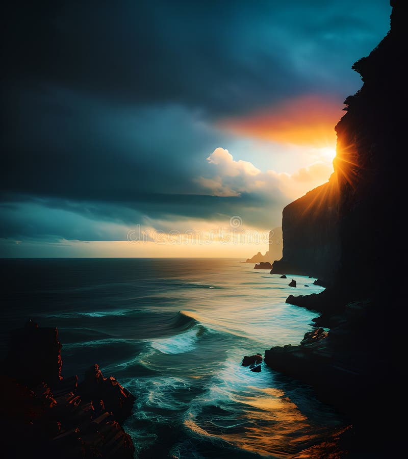 Sunset Over the Ocean Cliff Stock Image - Image of sunset, cliff: 304602401