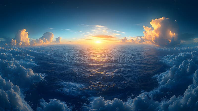 Sunset Over Ocean Cloudscape Illustration Stock Illustration ...