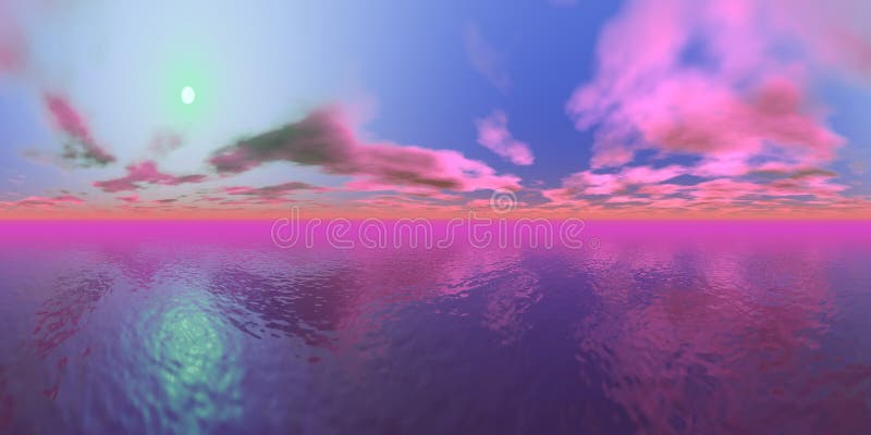 Sunset Over Ocean - 3D Render Stock Illustration - Illustration of ...