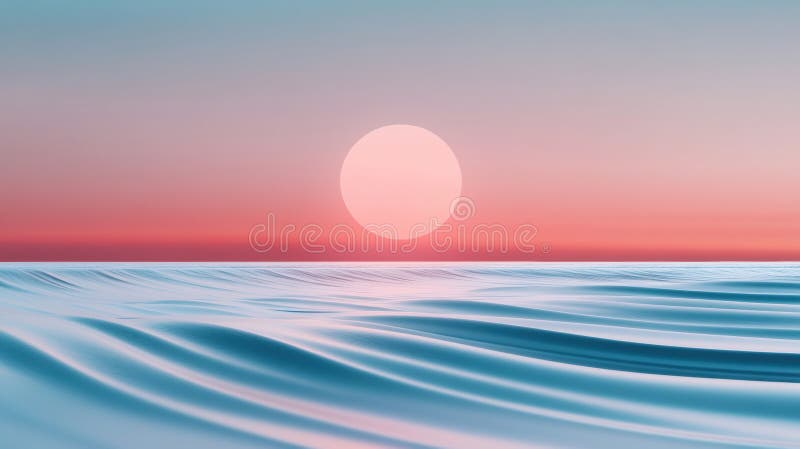 A Sunset Over the Ocean with a Large Wave in Front of it, AI Stock ...