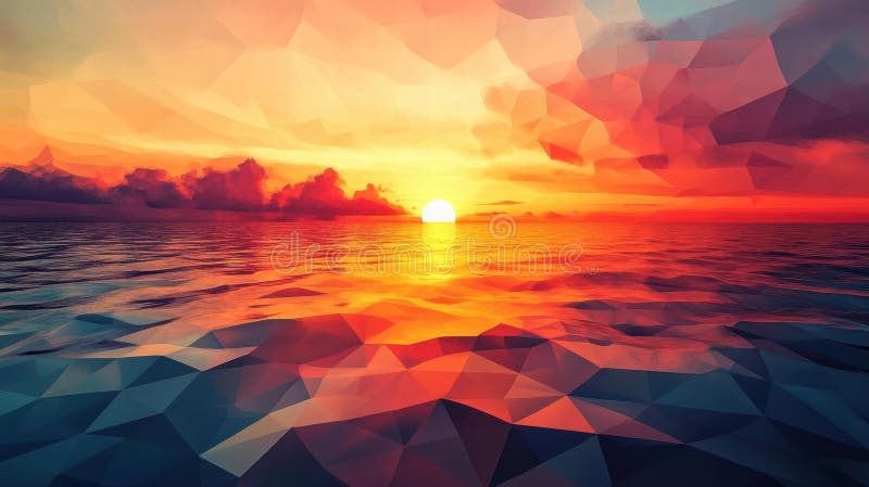 Sunset Over the Ocean, a Low Poly Masterpiece Stock Illustration ...