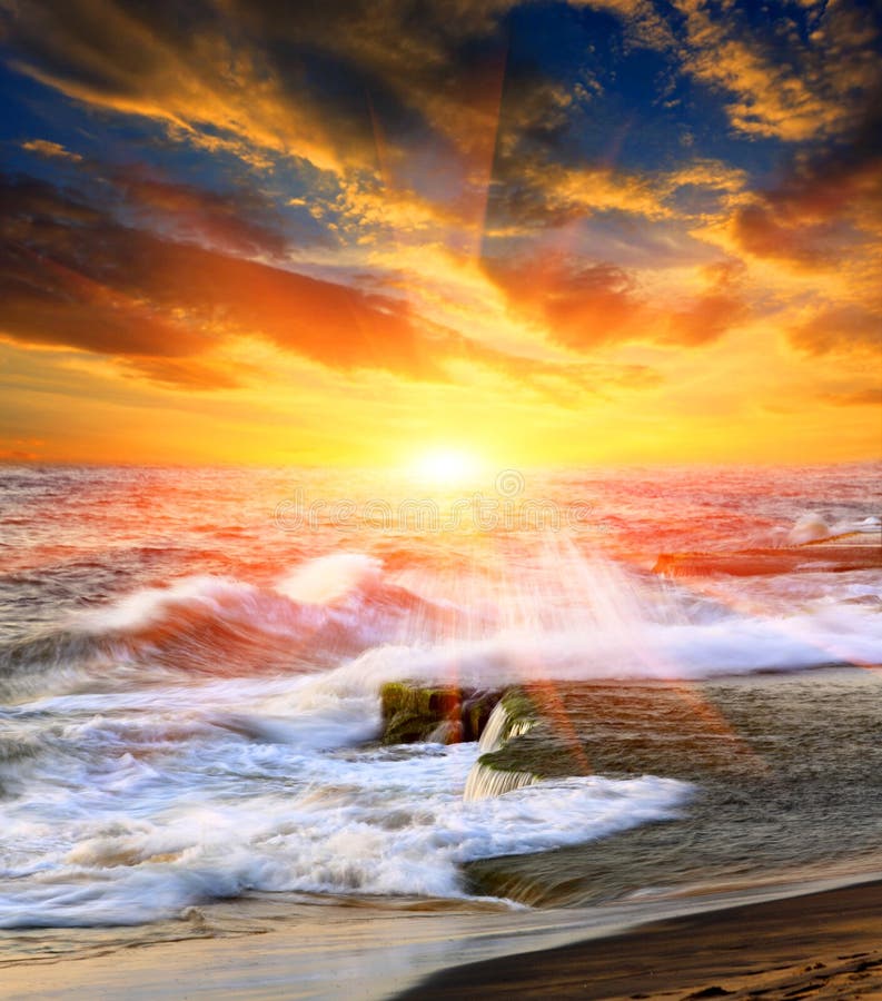 Sunset over ocean stock photo. Image of horizon, sunlight - 41767290