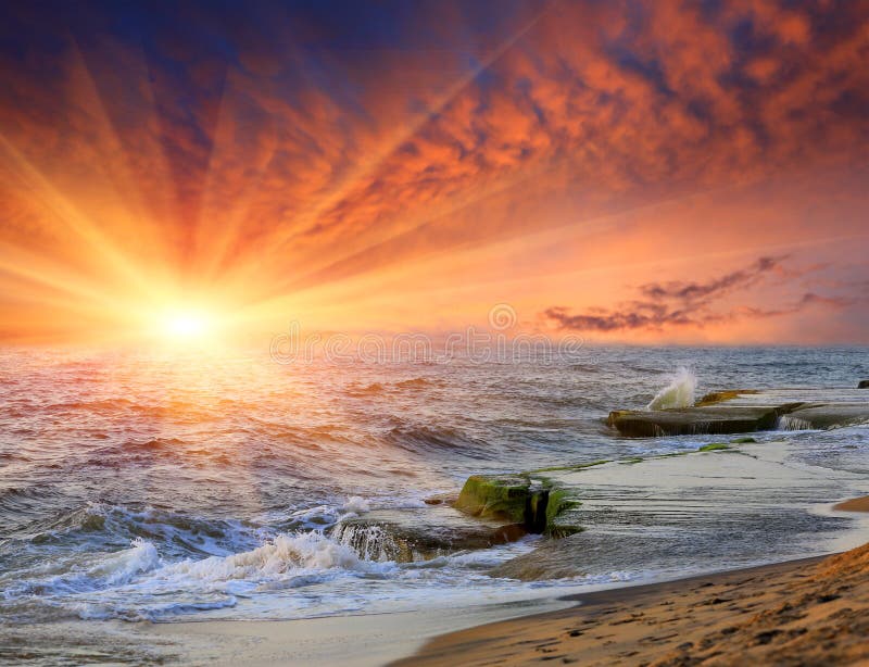 Sunset over ocean stock photo. Image of cloud, orange - 41842156