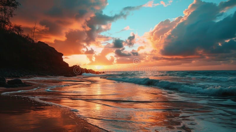 Sunset Over the Ocean stock photo. Image of travel, beach - 309042976